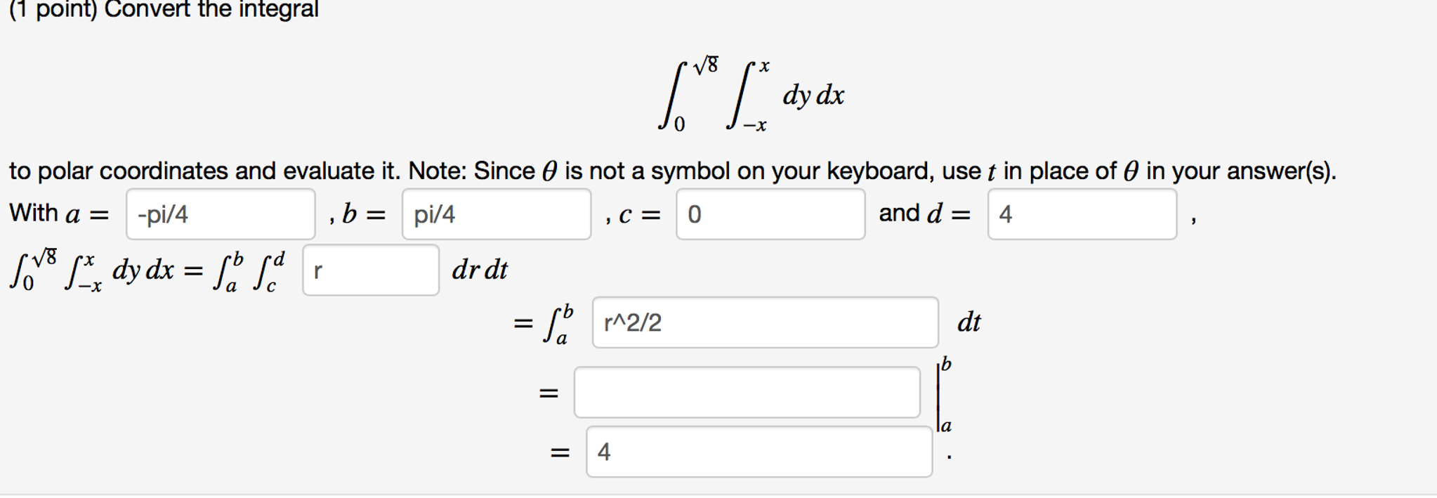 Solved Convert the integral integral^squareroot 8 _0 | Chegg.com