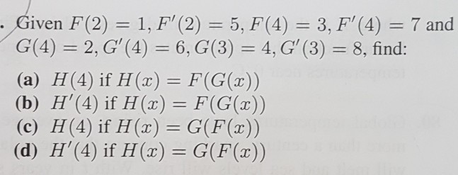 Solved . Given F(2 1, F (2) 5, F(4)3, F(4)7 and G(4) 2, G | Chegg.com