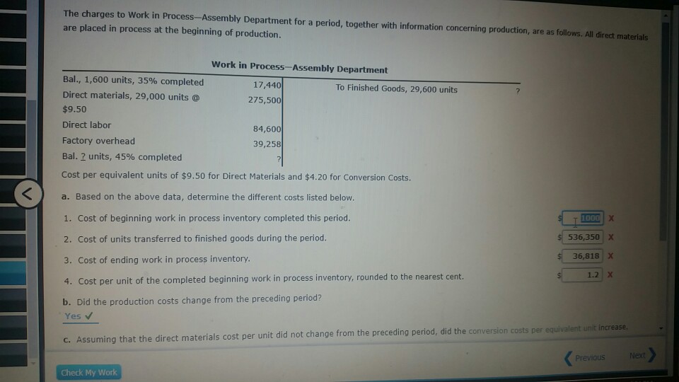 Solved The charges to Work in Process-Assembly Department | Chegg.com