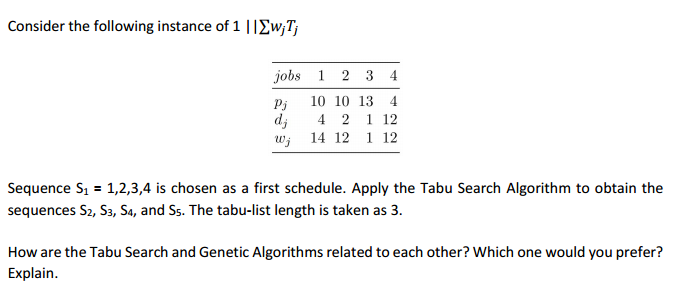 Solved Consider the following instance of 1 ||sigma w_jT_j | Chegg.com