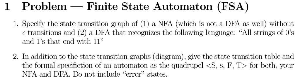Solved 1 Problem _ Finite State Automaton (FSA) 1. Specify | Chegg.com