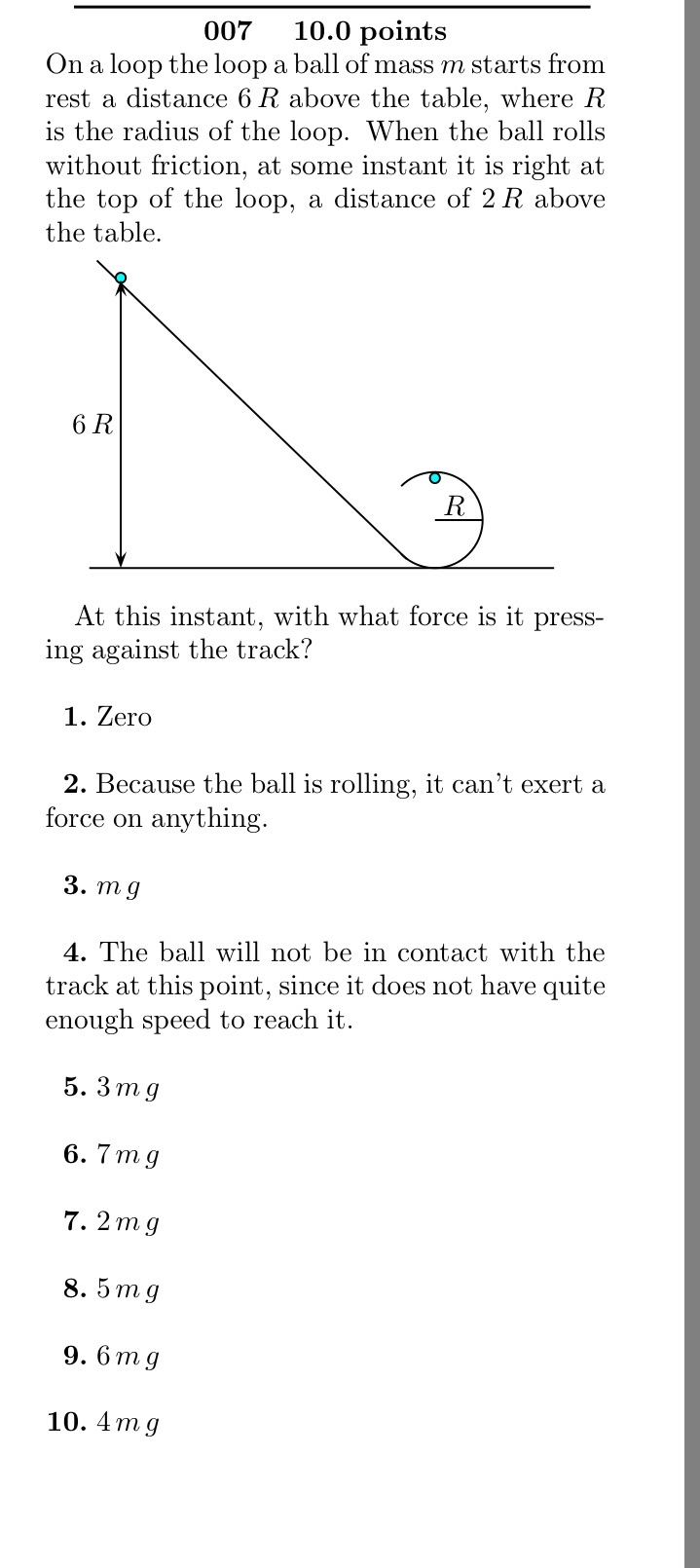 Solved 007 10.0 points On a loop the loop a ball of mass m | Chegg.com