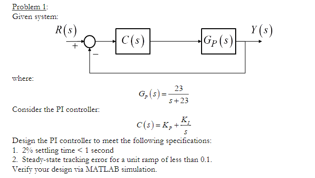 Solved Given system: where G_p (s) = 23/s + 23 Consider | Chegg.com