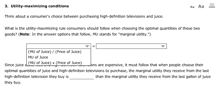Solved Aa Aa 3. Utility-maximizing conditions Think about a | Chegg.com