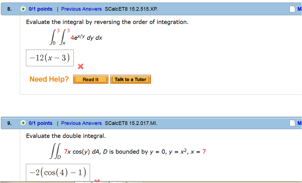 Solved 8. + 0/1 points ! Previous Answers SCalcET8 | Chegg.com