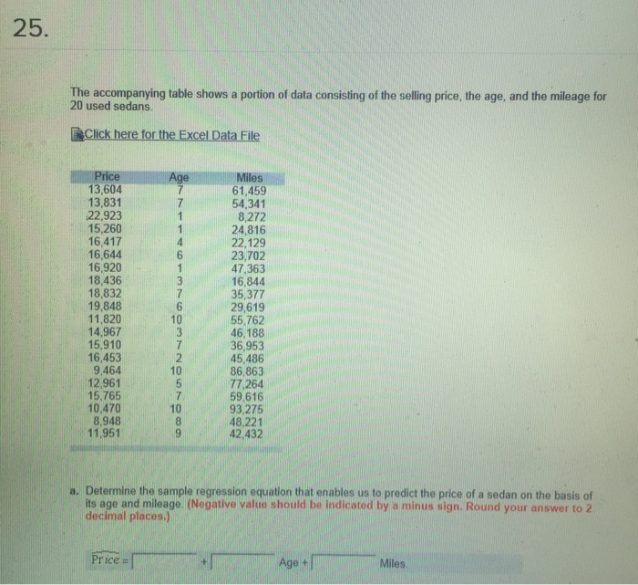 Solved 25. The accompanying table shows a portion of data | Chegg.com