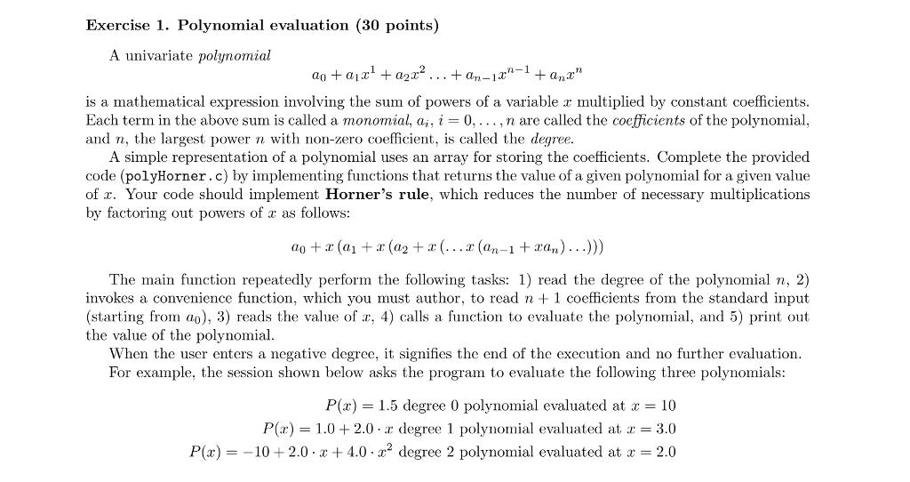 Solved Exercise 1. Polynomial evaluation (30 points) A | Chegg.com