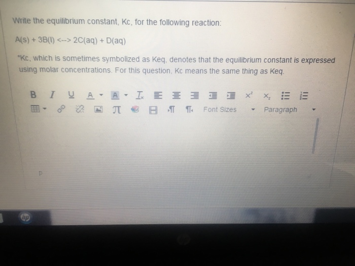 Solved Write the equilibrium constant. Kc. for the following | Chegg.com