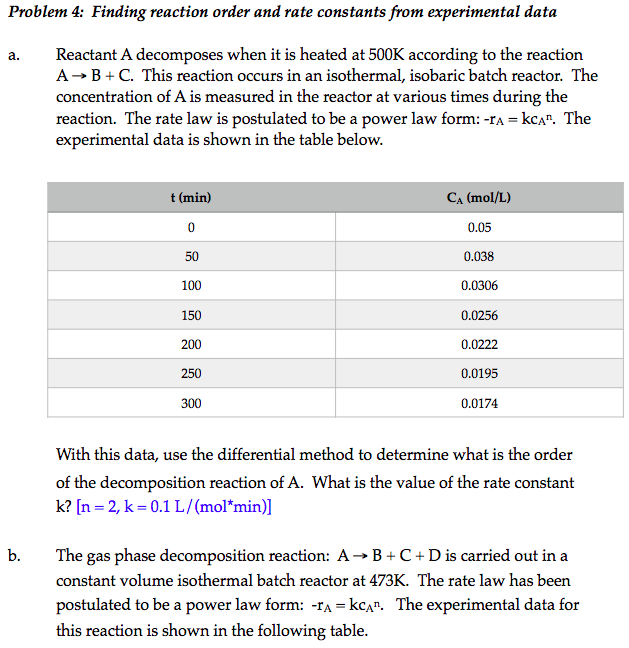Solved Problem 4: Finding reaction order and rate constants | Chegg.com