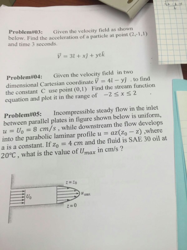 Solved Given the velocity field us shown below. Find the | Chegg.com