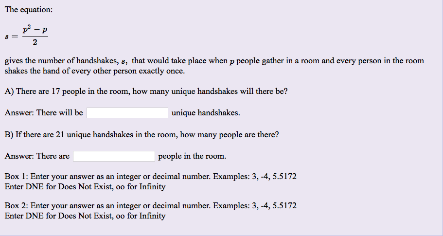 Solved The equation: gives the number of handshakes, s, that | Chegg.com