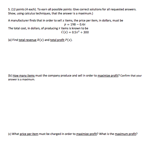 Solved 5. (12 points (4 each). To earn all possible points: | Chegg.com