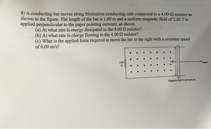 Solved A conducting bar moves along frictionless conducting | Chegg.com