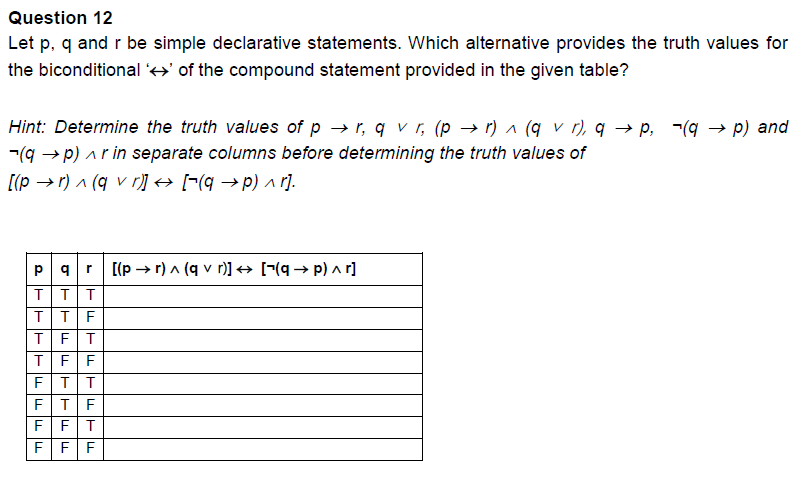 Solved Question 12 Let p, q and r be simple declarative | Chegg.com