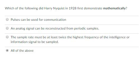 Solved Which of the following did Harry Nyquist in 1928 | Chegg.com