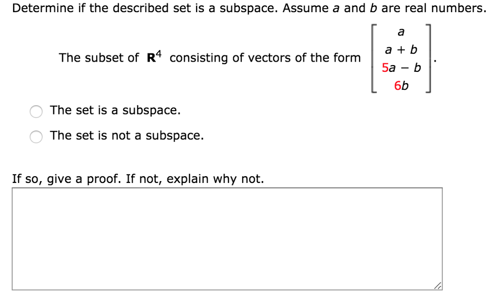 Solved Determine if the described set is a subspace. Assume | Chegg.com