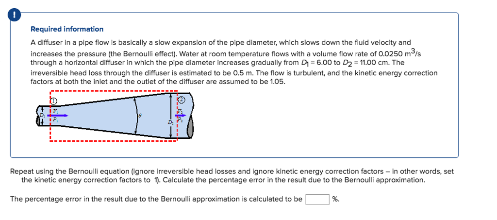 Solved Required information A diffuser in a pipe flow is | Chegg.com