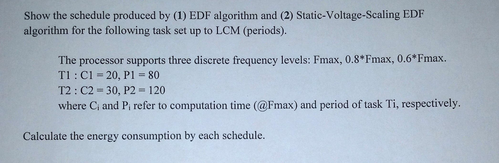 Solved Show the schedule produced by (1) EDF algorithm and | Chegg.com