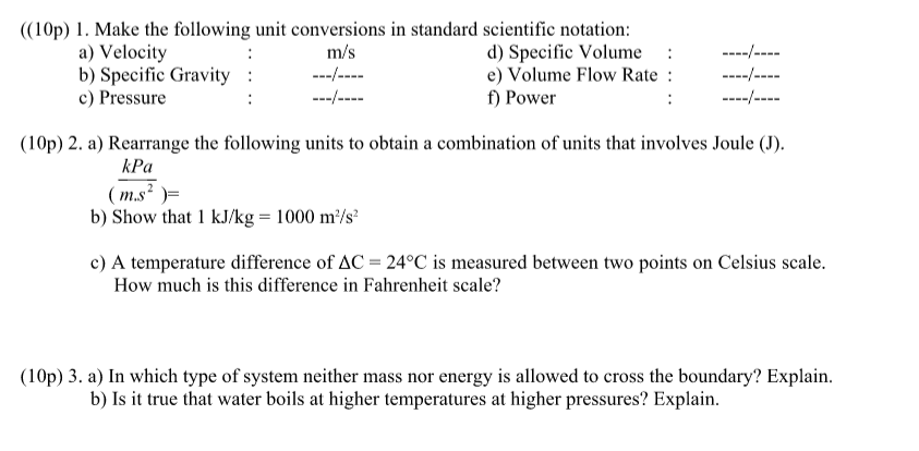 Solved ((10p) Make the following unit conversions in | Chegg.com