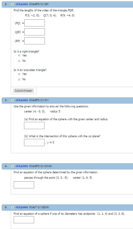 Solved 2. O -0.9 points scalcET6 12.1.007 Find the lengths | Chegg.com
