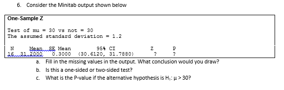 Solved Consider the Minitab output shown below Fill in the | Chegg.com