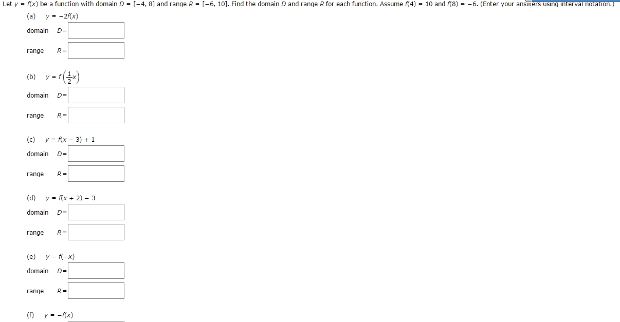 Solved Let y fx) be a function with domain D C-4, 8] and | Chegg.com