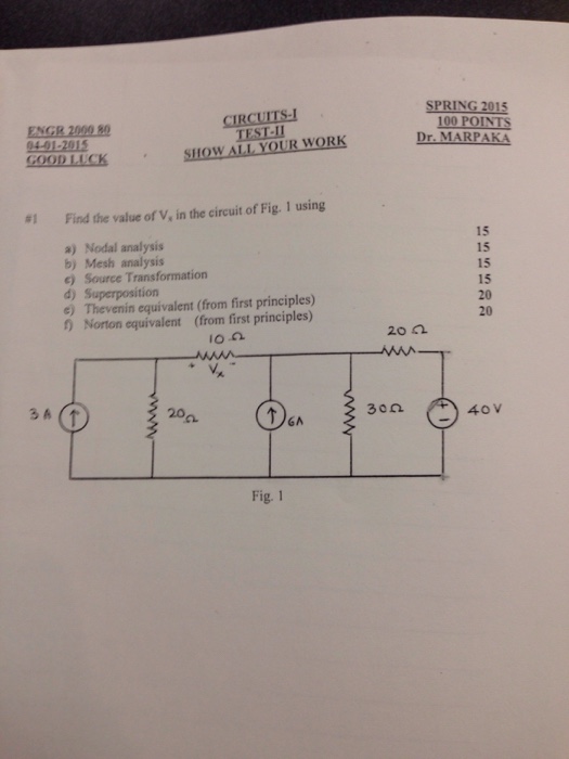 Solved Find the value of Vx in the circuit of Fig. 1 using | Chegg.com