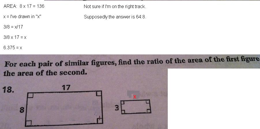 Solved AREA: 8 Times 17 = 136 Not sure if I'm on the right | Chegg.com