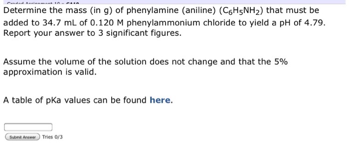 Solved Determine the mass (in g) of phenylamine (aniline) | Chegg.com