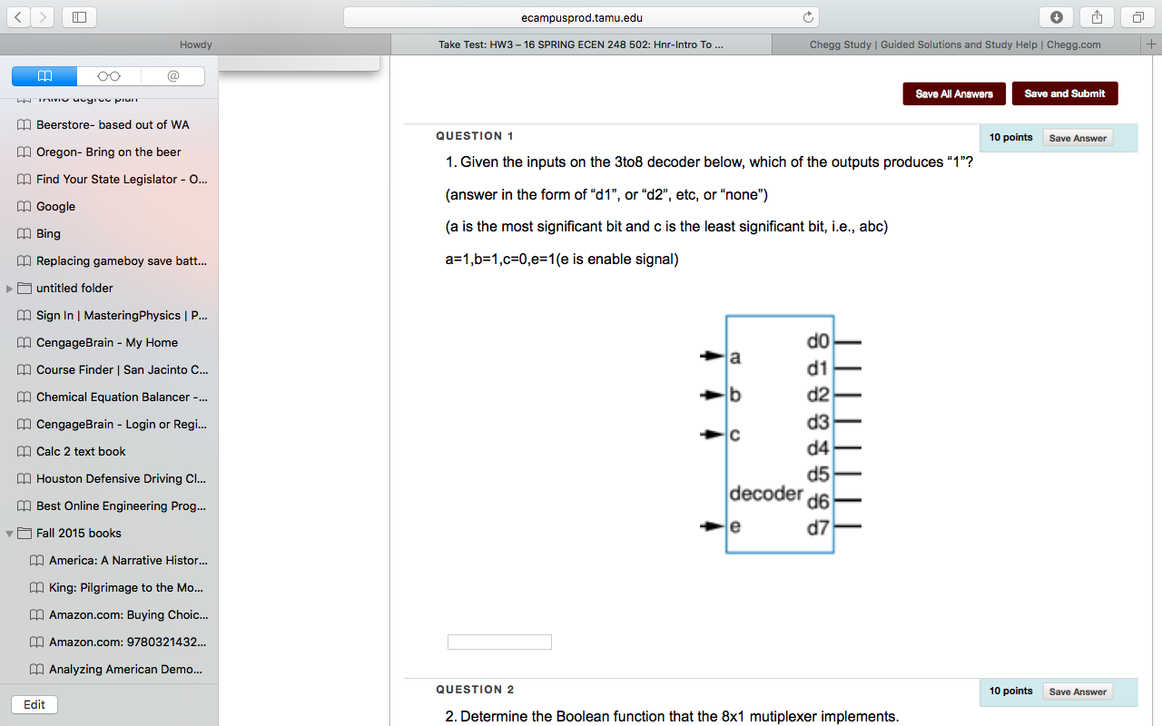 Solved Given the inputs on the 3to8 decoder below, which of | Chegg.com