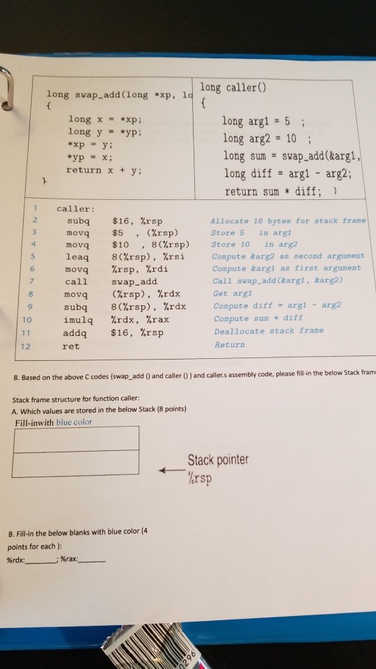 Solved long caller) long swap-add (long long x = *xp; long y | Chegg.com