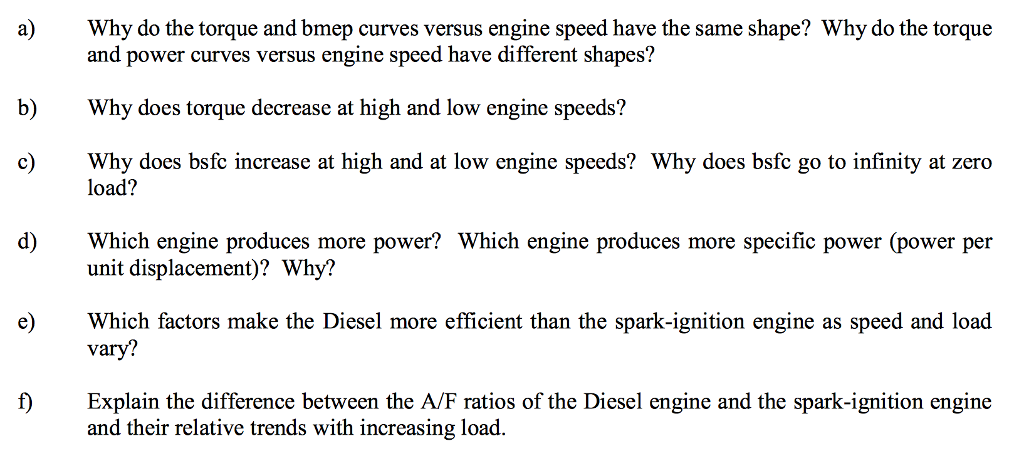 Solved a) Why do the torque and bmep curves versus engine | Chegg.com