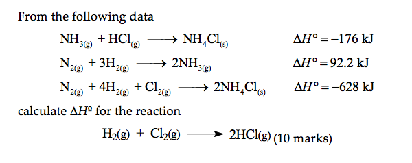 Solved From the following data NH3(g) + HCI(g)-→ NH4Cl(s) | Chegg.com
