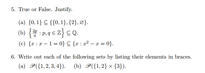 Solved True or False. Justify. {0, 1} {{0.1}, {2}, phi}. | Chegg.com