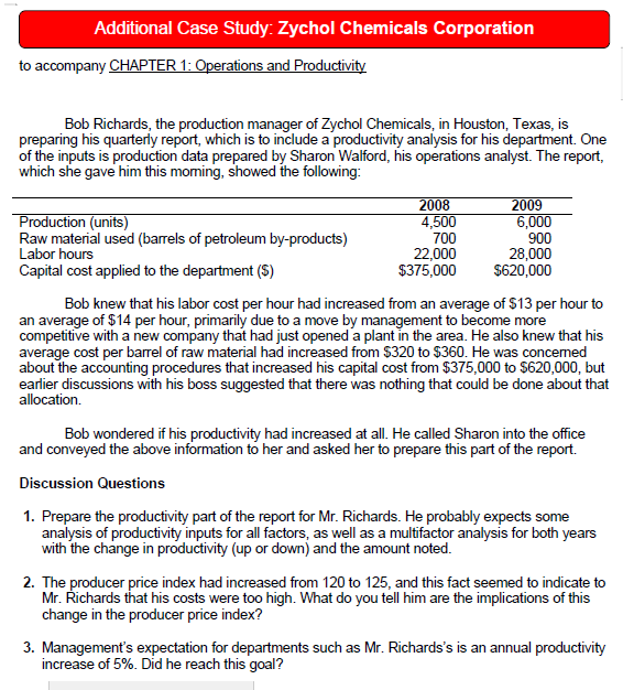 Solved Operations and Productivity: (This Case Study is very | Chegg.com