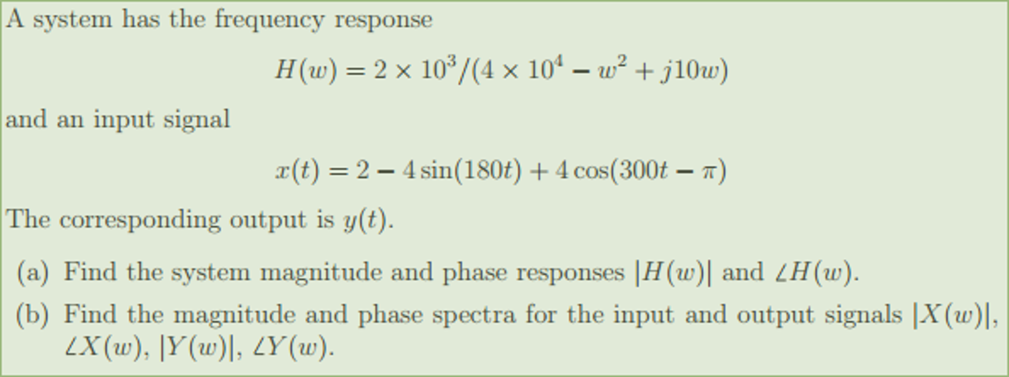 Solved A system has the frequency response H(w) = 2 times | Chegg.com