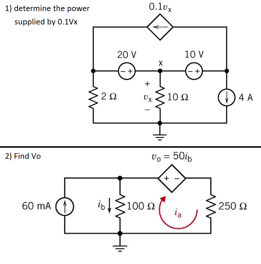 Solved Determine the power supplied by 0.1 V_x Find V_0 | Chegg.com