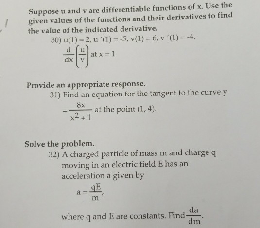 Solved Suppose u and v are differentiable functions of x. | Chegg.com