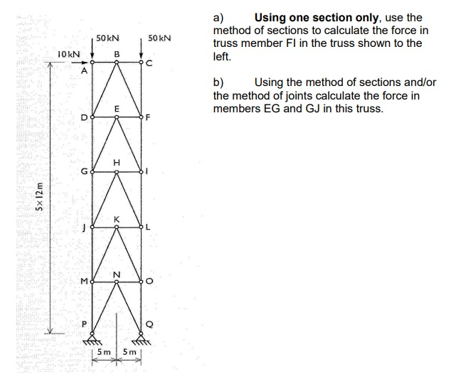Solved a) Using one section only, use the method of sections | Chegg.com