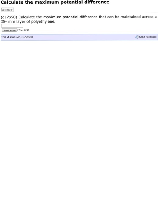 Calculate the maximum potential difference that can | Chegg.com