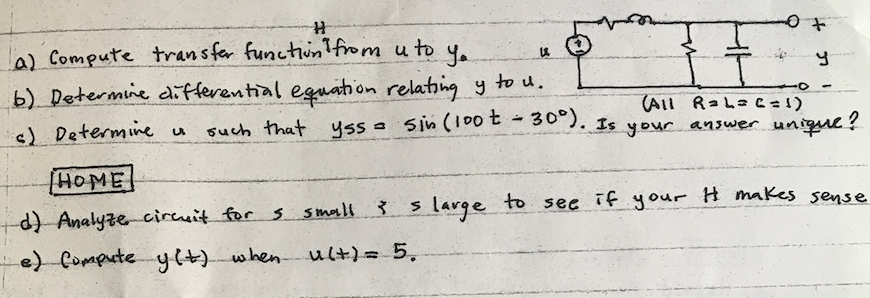 Solved Compute transfer function H from u to y. b) | Chegg.com