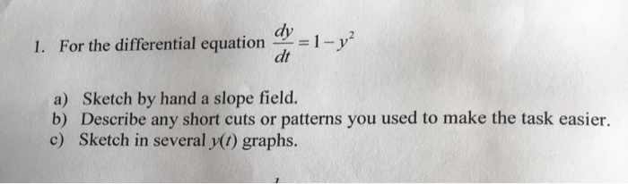 Solved For the differential equation dy/dt = 1 -y^2 Sketch | Chegg.com