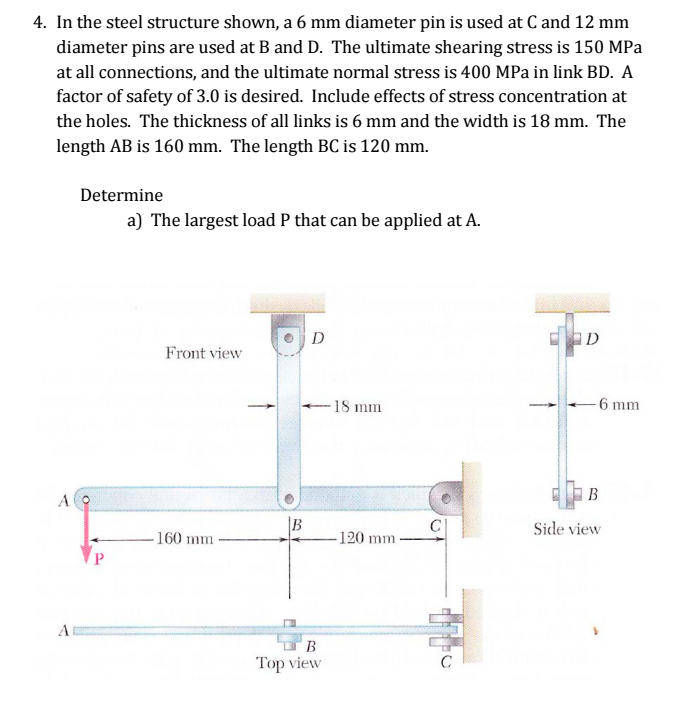 Solved In the steel structure shown, a 6 mm diameter pin is | Chegg.com