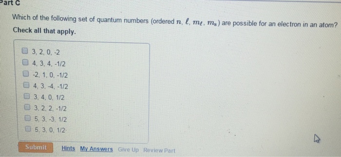 Solved Which of the following set of quantum numbers | Chegg.com