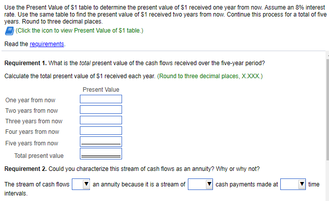 Solved Use the Present Value of $1 table to determine the | Chegg.com