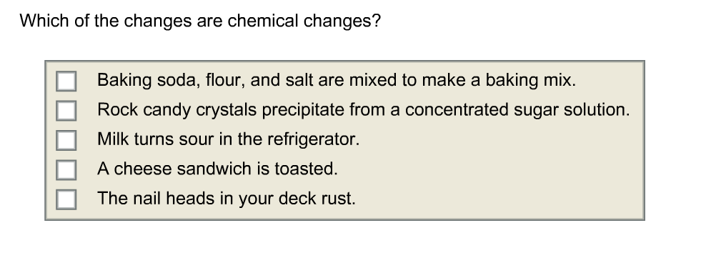 Solved Which of the changes are chemical changes? Baking | Chegg.com