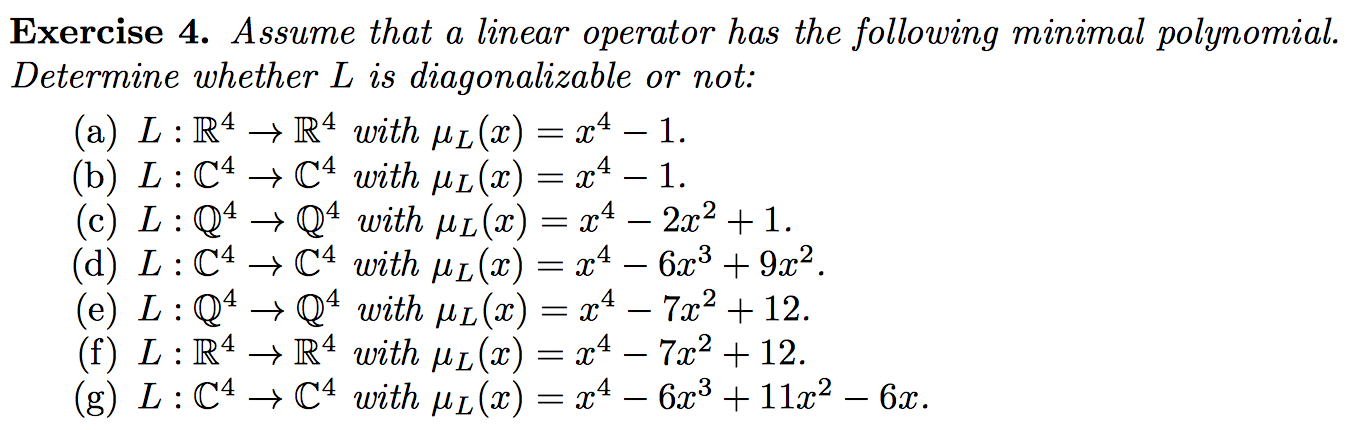 Solved Exercise 4. Assume that a linear operator has the | Chegg.com