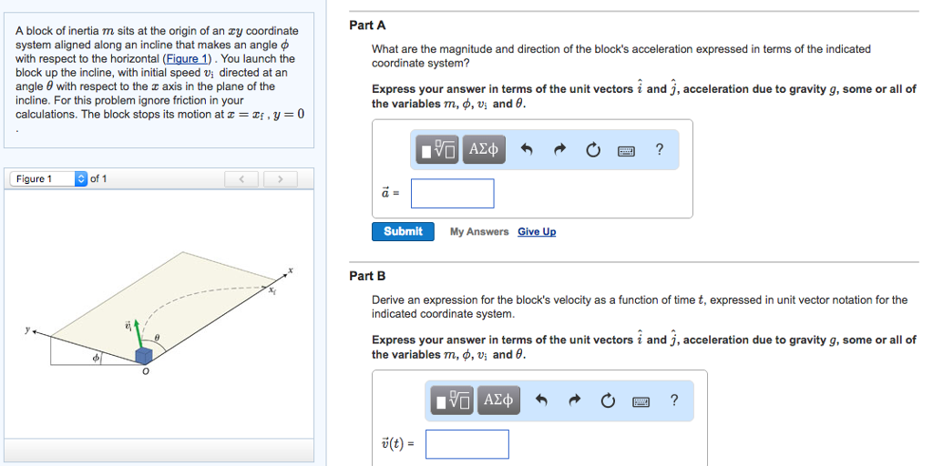 Solved Part A A block of inertia m sits at the origin of an | Chegg.com