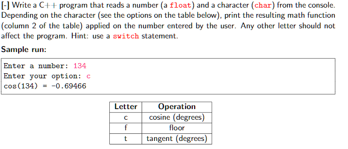 Solved -1 Write a C+t program that reads a number (a float) | Chegg.com