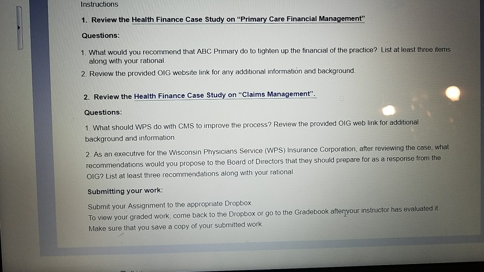 Review the Health Finance Case Study on "Primary Care | Chegg.com